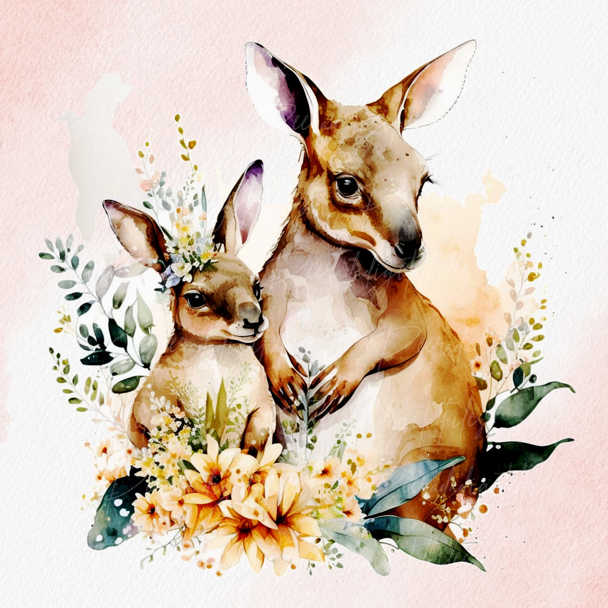 8 Watercolor Kangaroo Clipart, Sublimation Files , Nursery Decor Wall ...