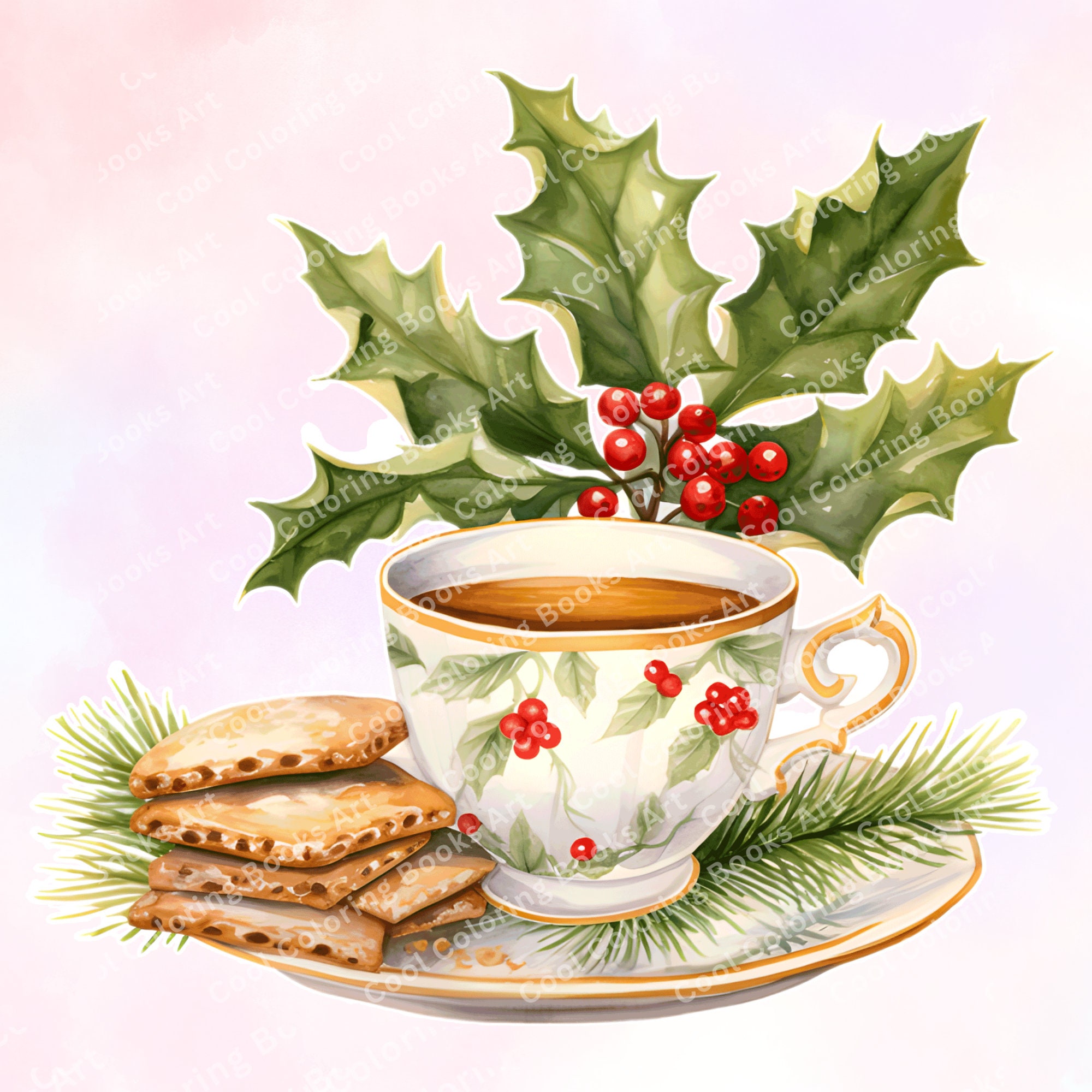24 Christmas Tea Clipart, Winter Holiday Tea Cups, Garden Tea Clip Art PNG Graphics Instant ...