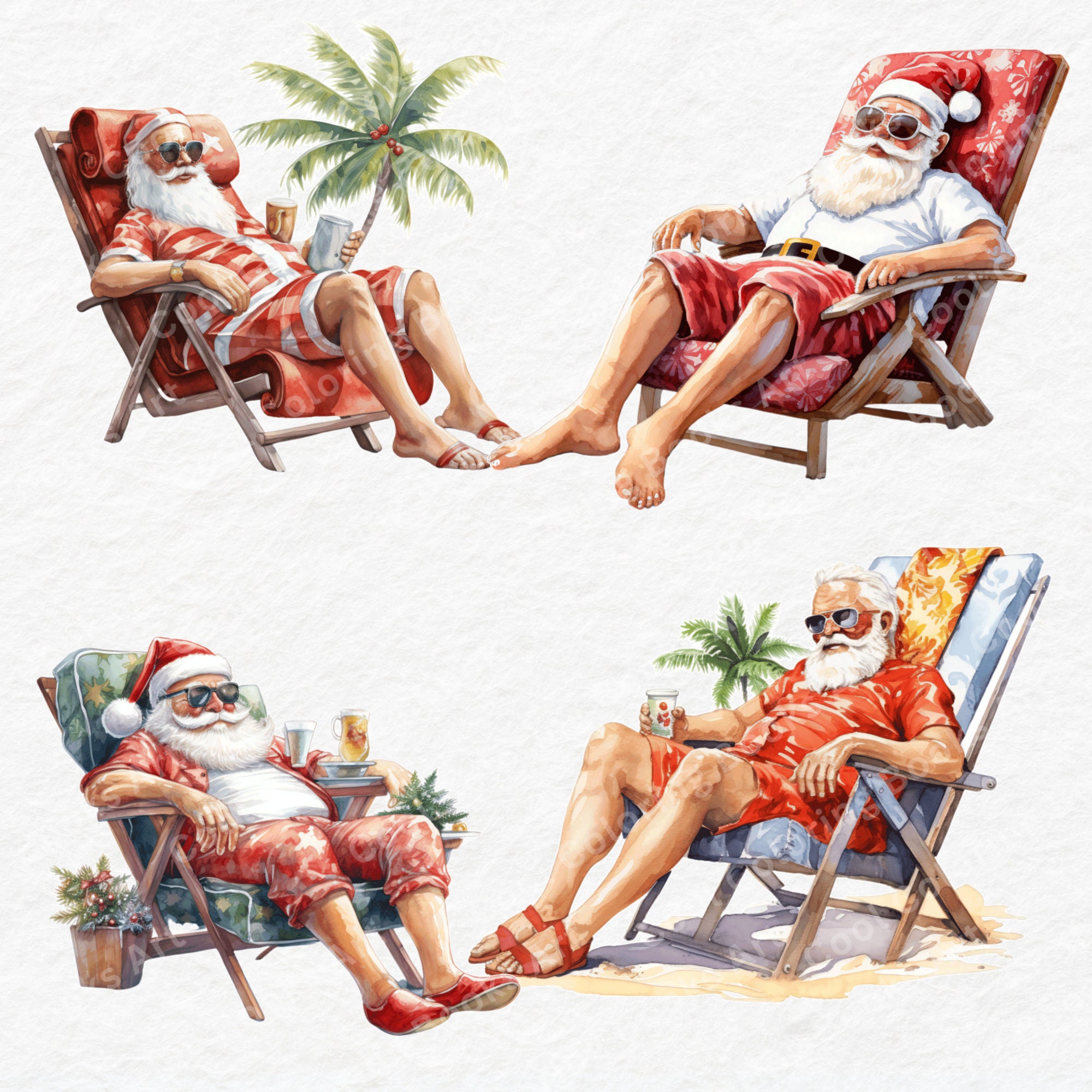 Santa on the Beach Clipart: Christmas in July PNG (digital Download) - Etsy
