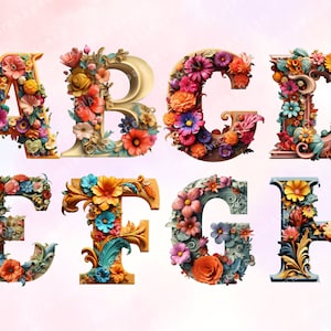 3D Floral Alphabet PNG, 26 Floral A - Z Letters Clipart, Floral Clip ...