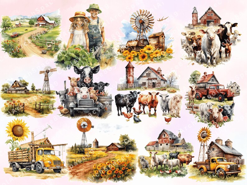 100 Watercolor Farmland Clipart Bundle: Western Farm Graphics (digital ...