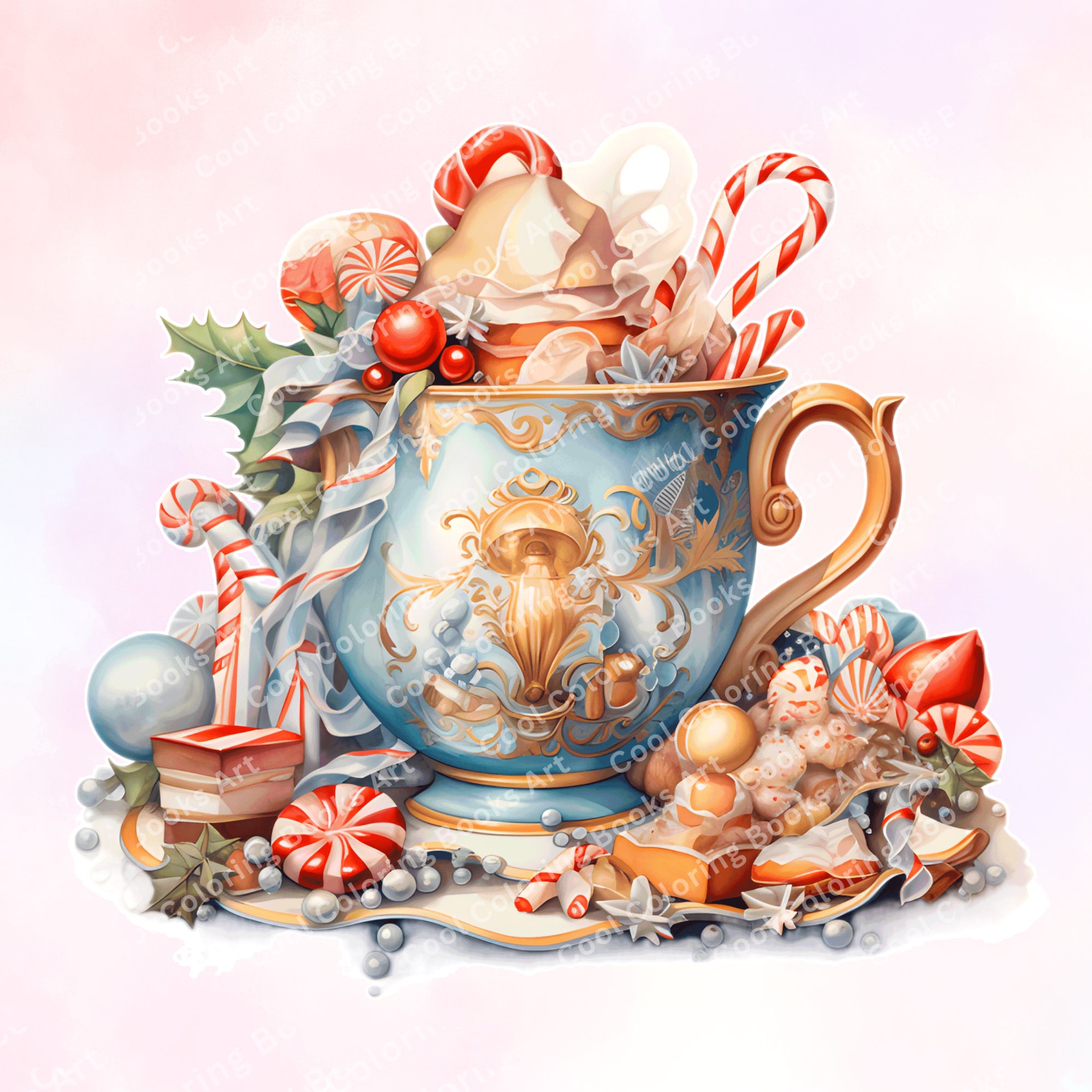16 Watercolor Christmas Tea Clipart, Winter Holiday Tea Cups, Garden ...