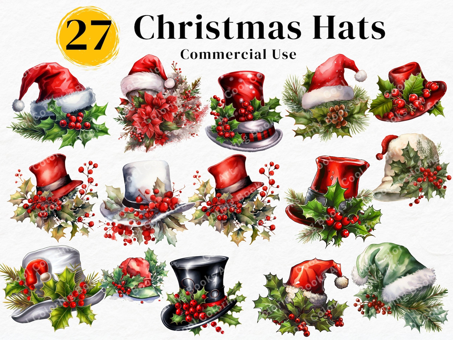 27 Santa Hat Bundle Clipart, Santa Hat Clip Art, Christmas Hat, Digital ...