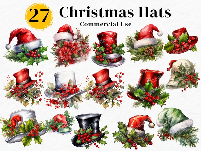 27 Santa Hat Bundle Clipart, Santa Hat Clip Art, Christmas Hat, Digital ...
