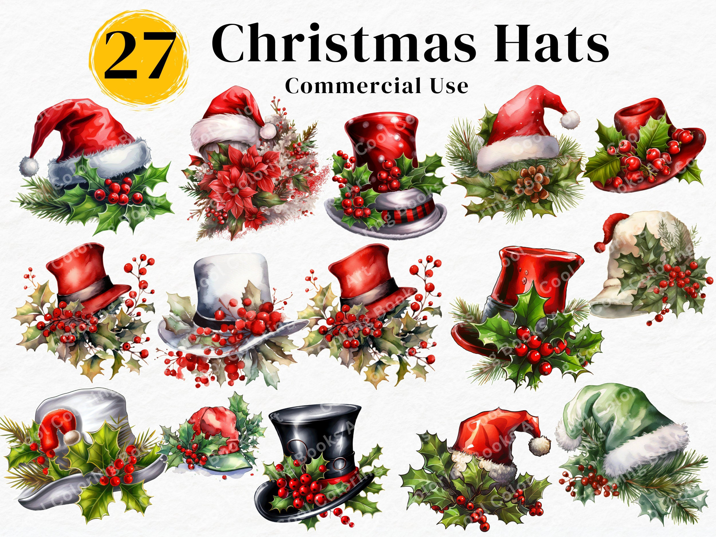 27 Santa Hat Bundle Clipart, Santa Hat Clip Art, Christmas Hat, Digital ...