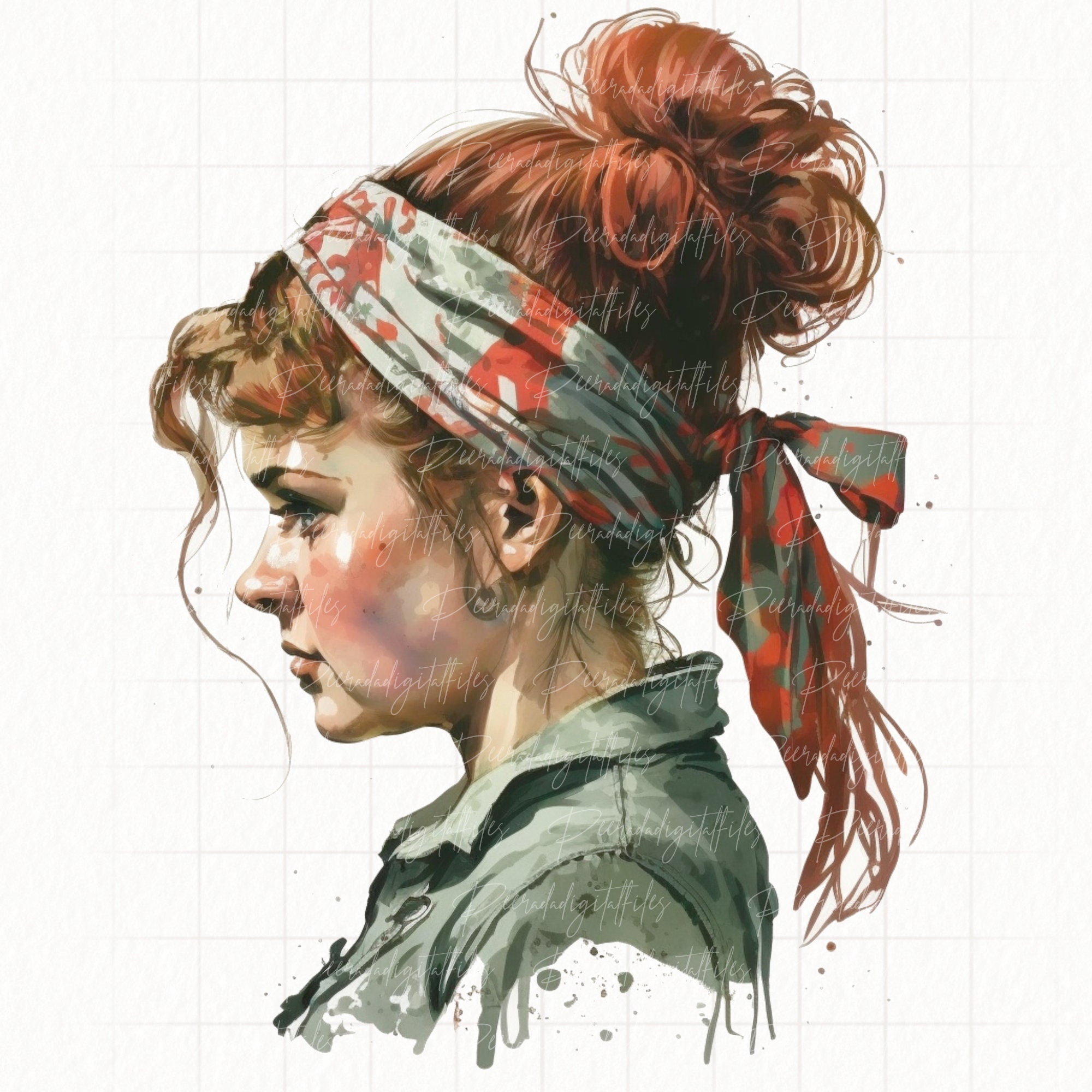 8 Girl Messy Bun Clipart PNG Watercolor Woman Sublimation Digital ...