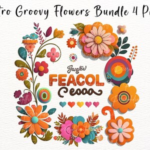 Retro Clipart 4 Png Bundle , Groovy Flowers PNG , Groovy Clipart ...