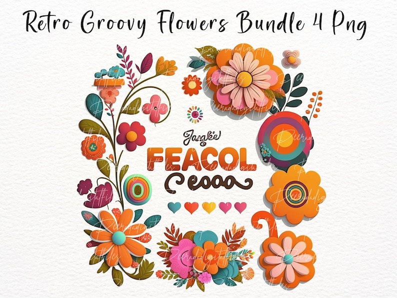Retro Clipart 4 Png Bundle , Groovy Flowers PNG , Groovy Clipart ...