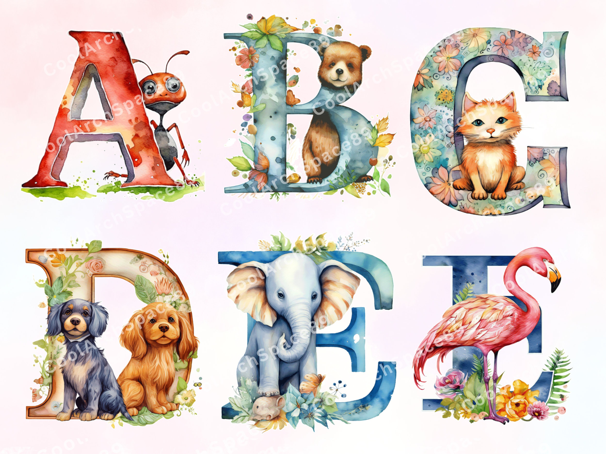 Watercolor Animals Alphabet Clipart, Printable Letters (PNG) - Etsy