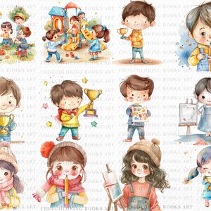 49 PNG Little Kids Watercolor Clipart Cartoon Boys and Girls Clipart ...