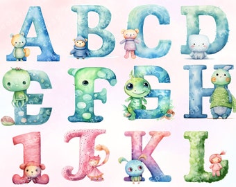 Watercolor Nautical Alphabet Clip Art Font Coral Reef Watercolor ...