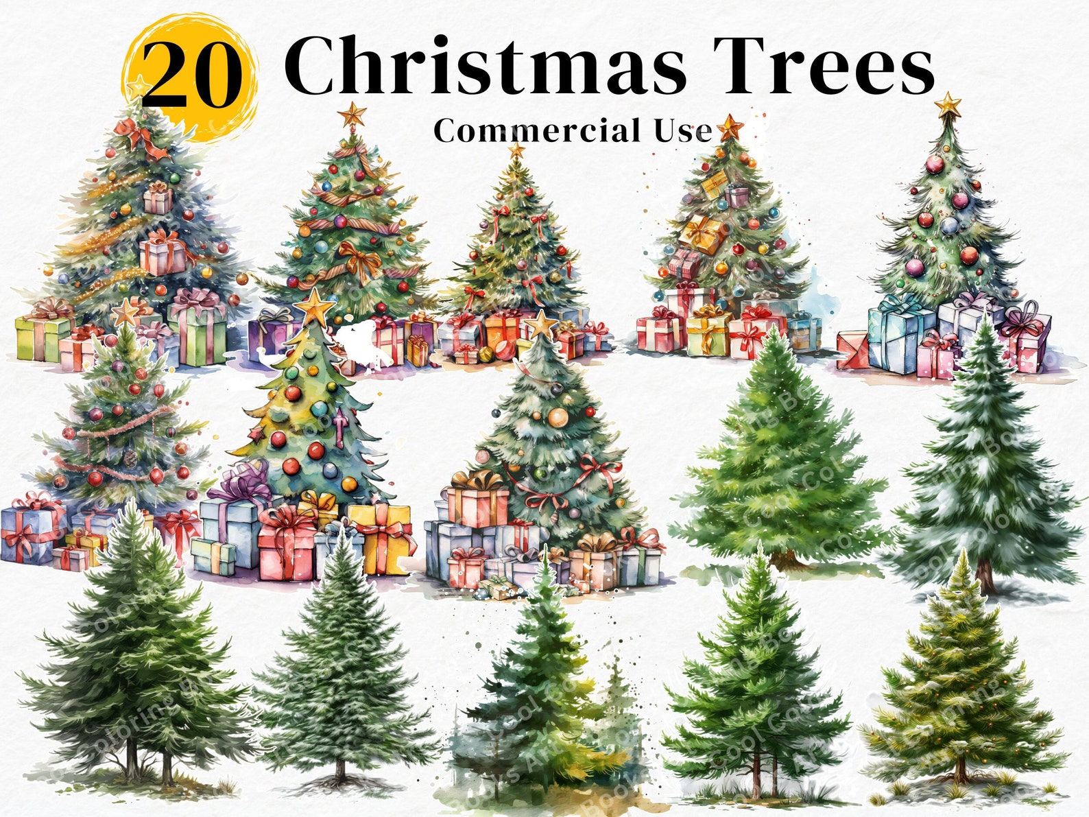 20 PNG Watercolor Christmas Trees Clipart , Painted Tree Clipart ...