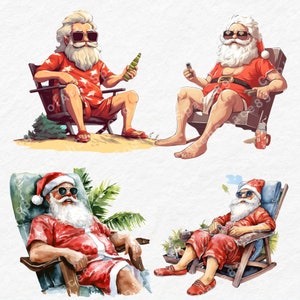 12 Santa on the Beach Clipart, Digital Art & Sublimation. PNG Format ...