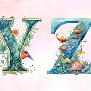 Alphabet Coral Reef, Ocean, Underwater World Watercolor Png, 26 Floral ...