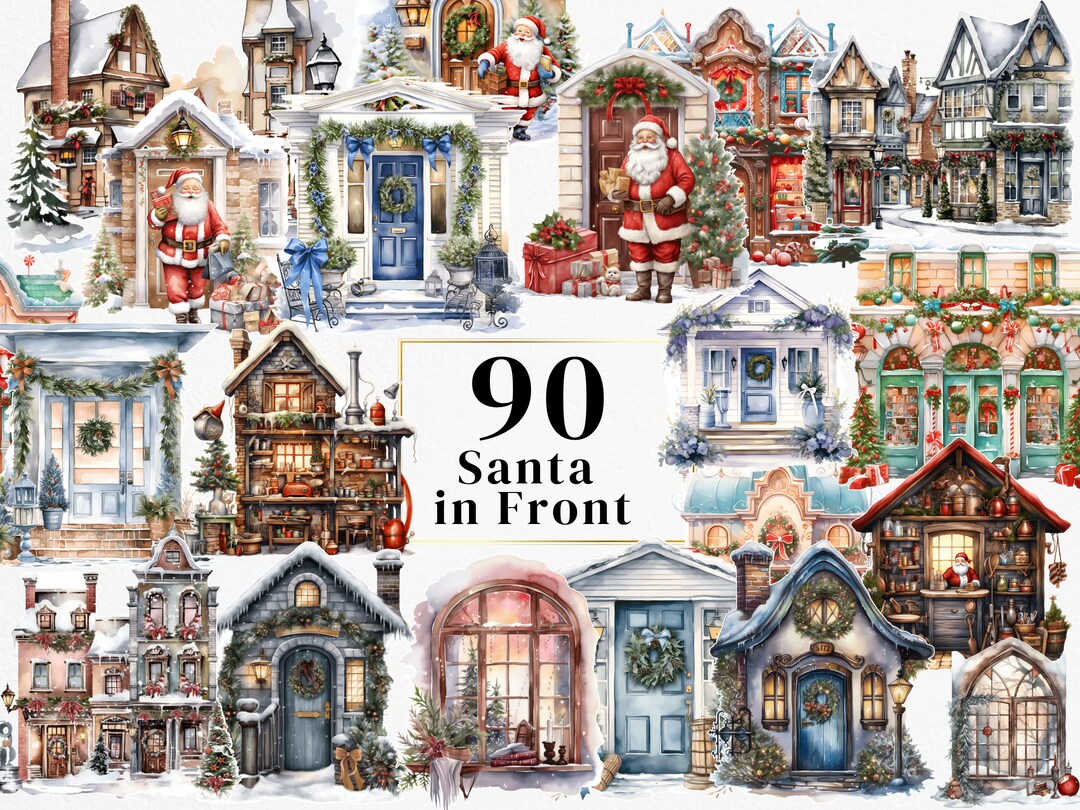 90 Santa Claus in Front of House Bundle , Card Making, Mixed Media ...