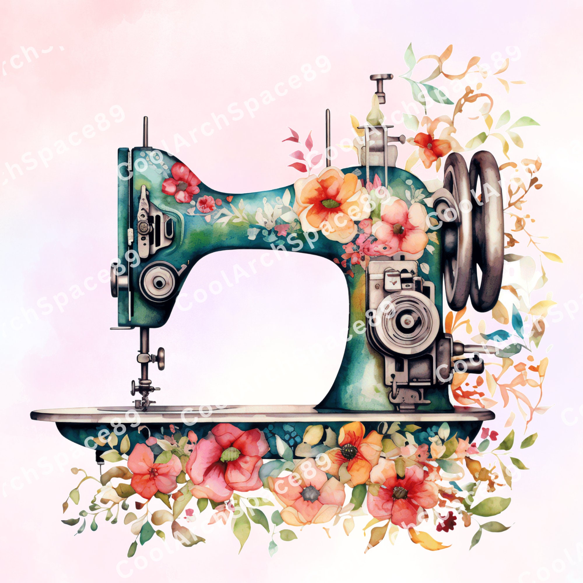 12 Watercolor Floral Sewing Machine PNG Floral Sewing Machine - Etsy