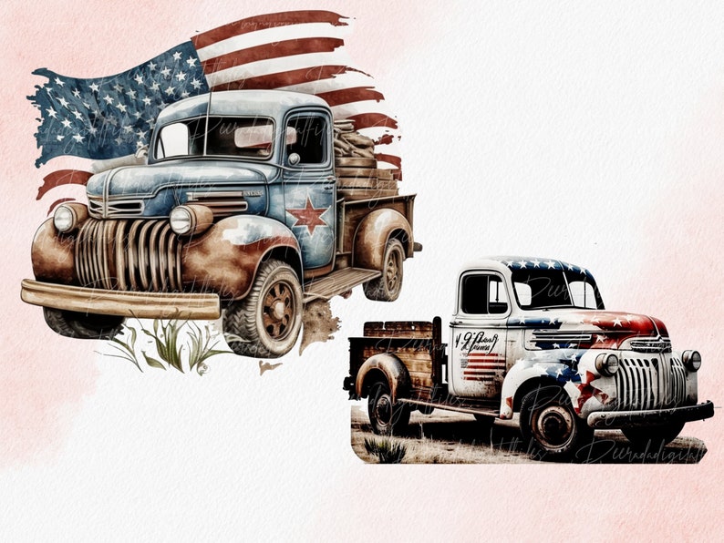 6 Trucker USA Flag Watercolor Clipart Png,trucks Boys Clipart American ...