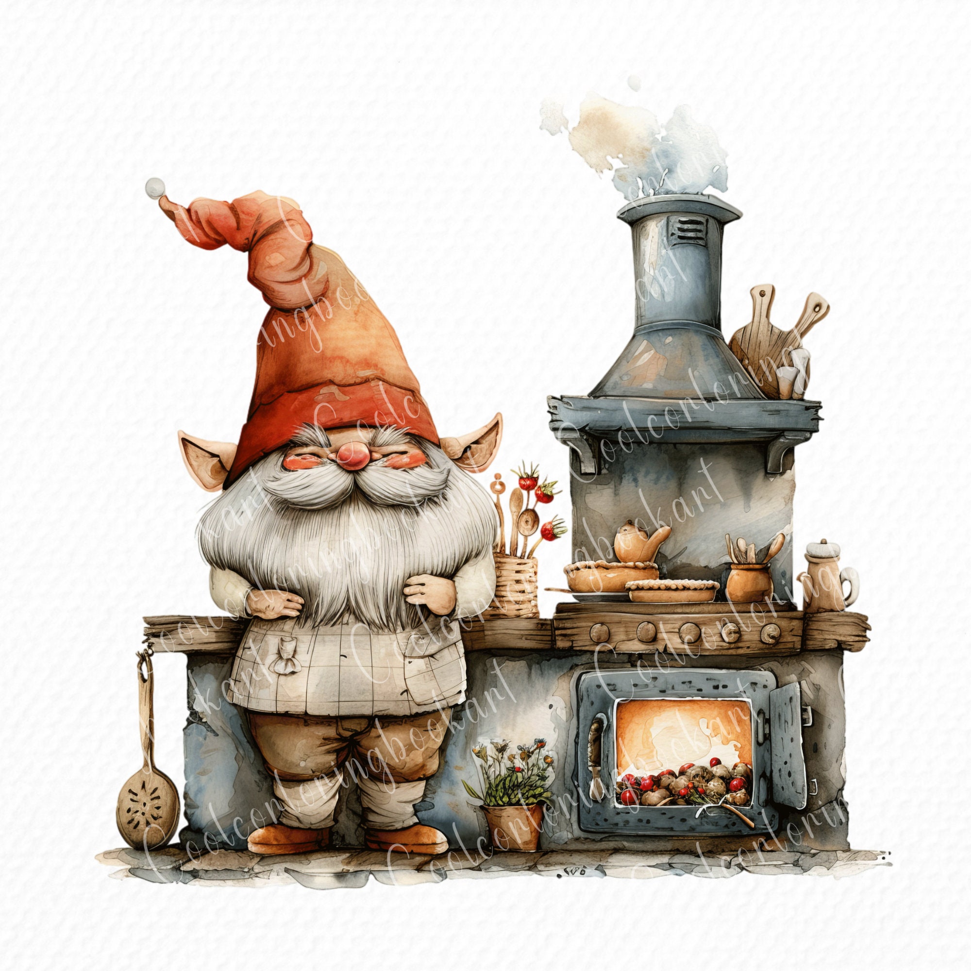 25 PNG Watercolor Baker Gnomes, Baking Gnomes Png, Chef Gnome, Cute ...