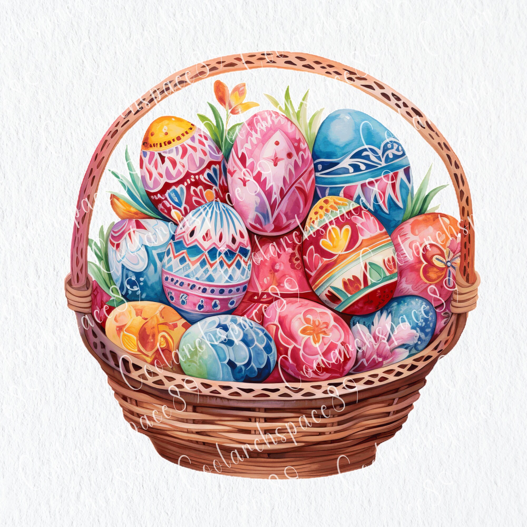 24 Watercolor Easter Baskets Clipart Png ,floral Egg Baskets , Instant ...