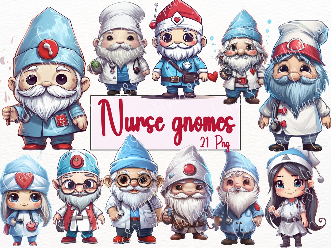 21 Nurse Gnomes, Gnomes Clipart, Digital Download, Medical Gnomes ...