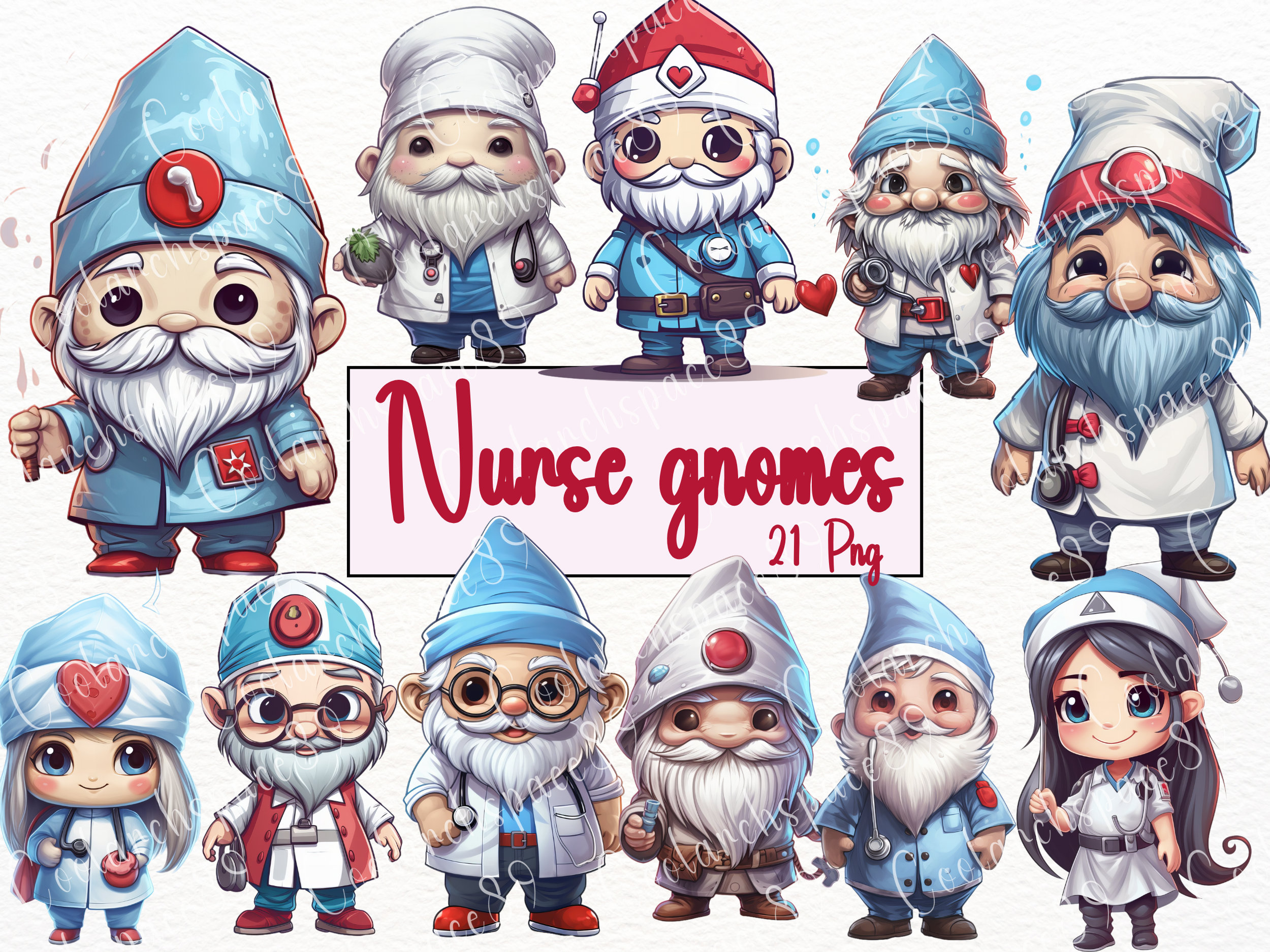 21 Nurse Gnomes, Gnomes Clipart, Digital Download, Medical Gnomes ...