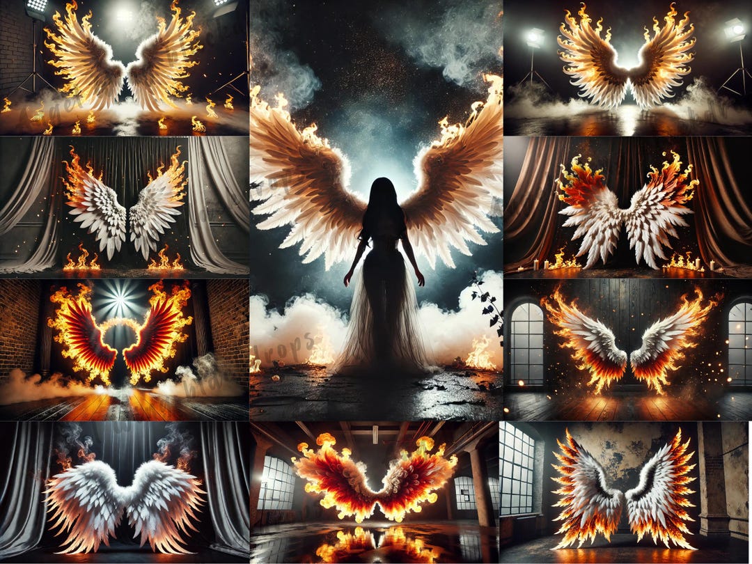 18 Fire Angel Wings Digital Backdrop for Photography, Fiery Angel ...