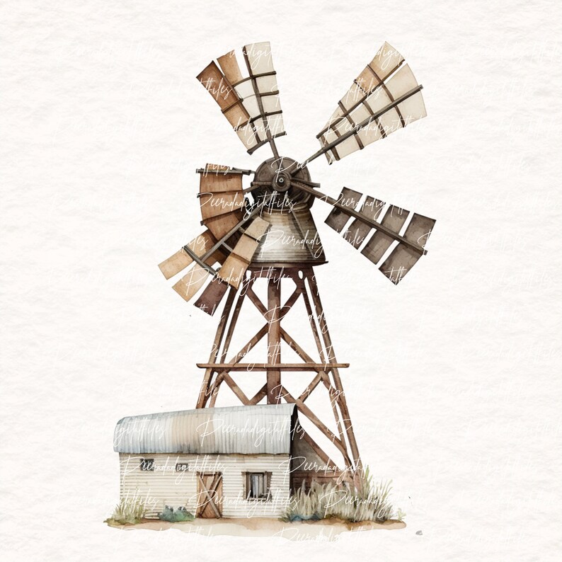 Windmill Watercolor Clipart 4 PNG Bundle,sublimation Files, PNG Files ...