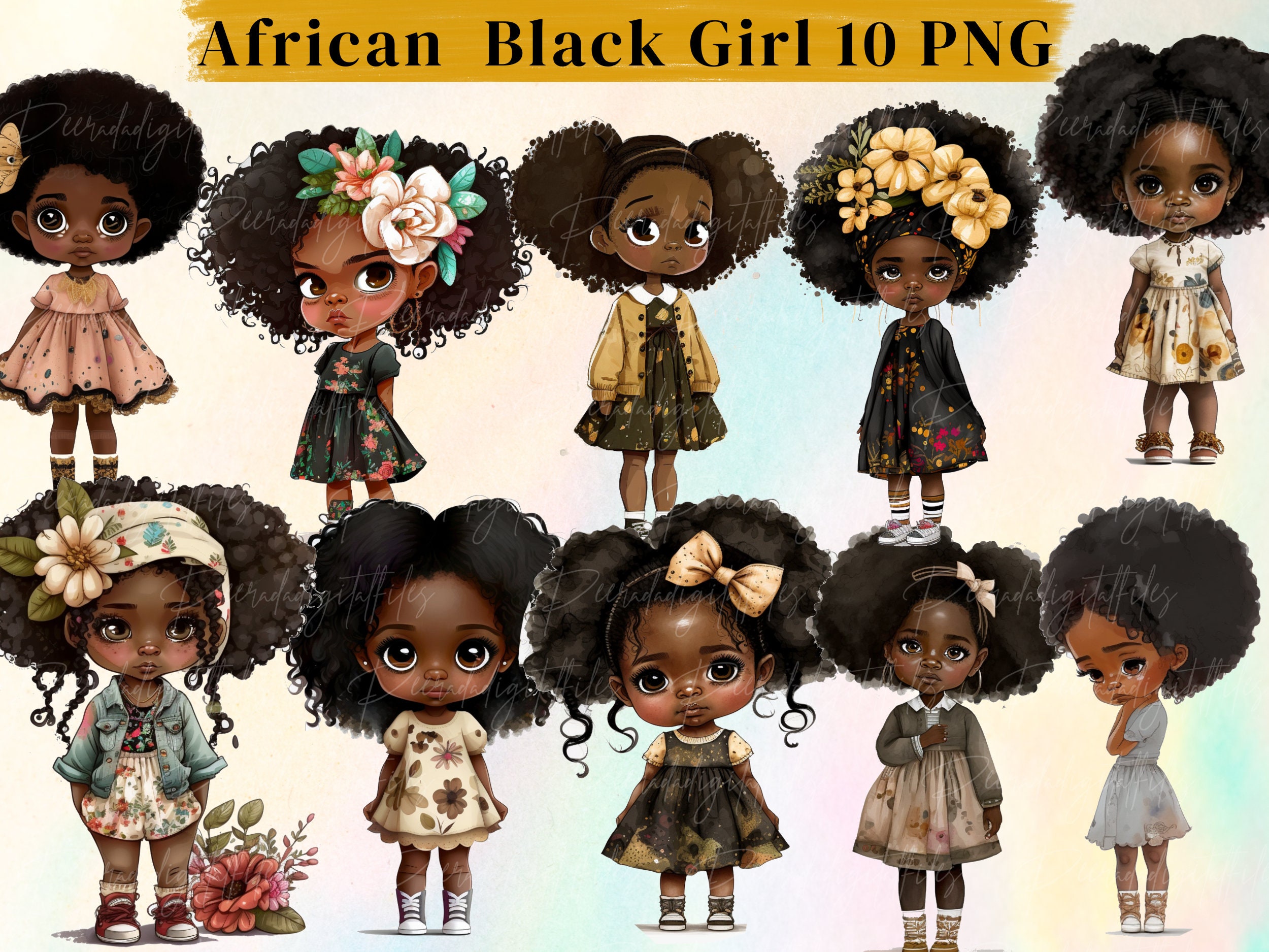 African Black Girl Watercolor 10 PNG, Clip Art PNG, Sublimation Files ...