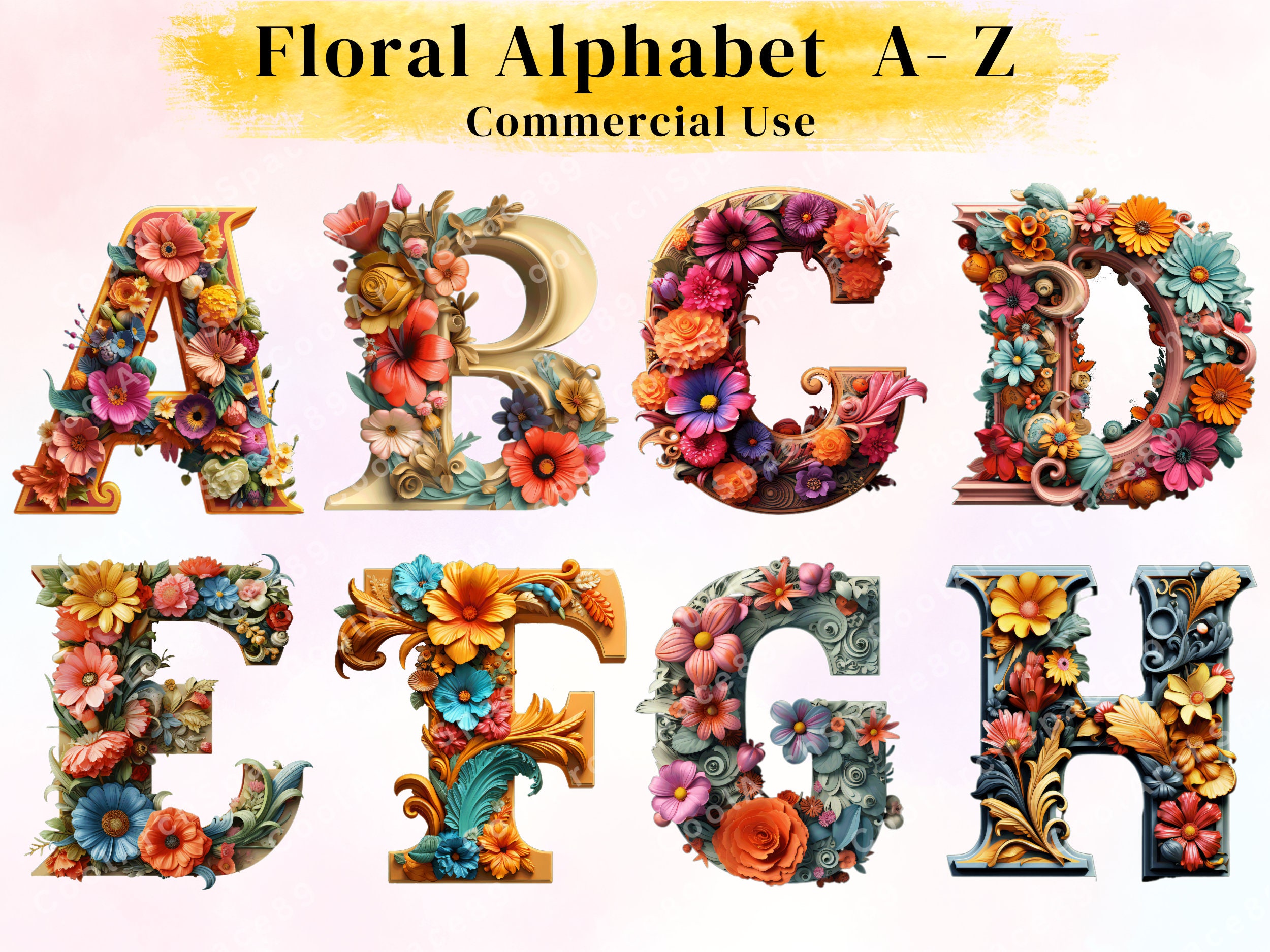 3D Floral Alphabet PNG, 26 Floral A Z Letters Clipart, Floral Clip Art ...
