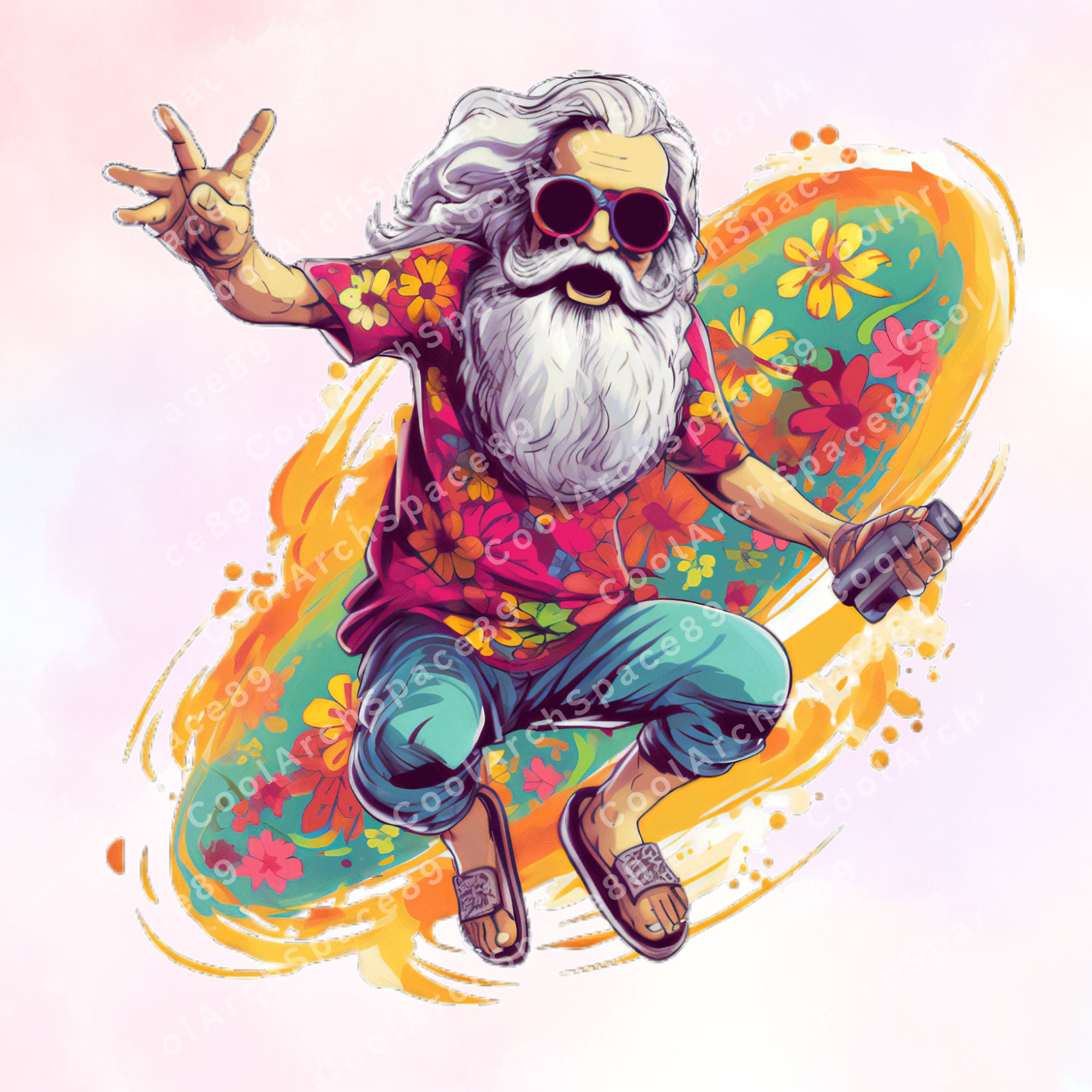 38 Hippie Grandpa Clipart PNG Bundle: Watercolor Art (instant Download ...