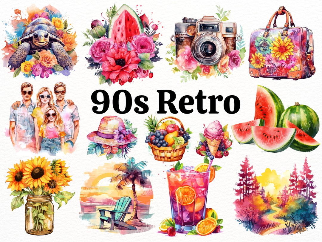32 PNG 90s Retro Summer Png Clipart Bundle ,retro Clipart, 90s Vector ...