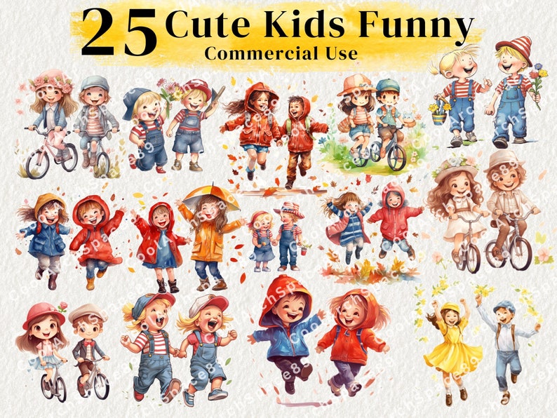 25 Cute Kids Funny PNG Clipart Bundle , Cute Little Cartoon Happy Girls ...