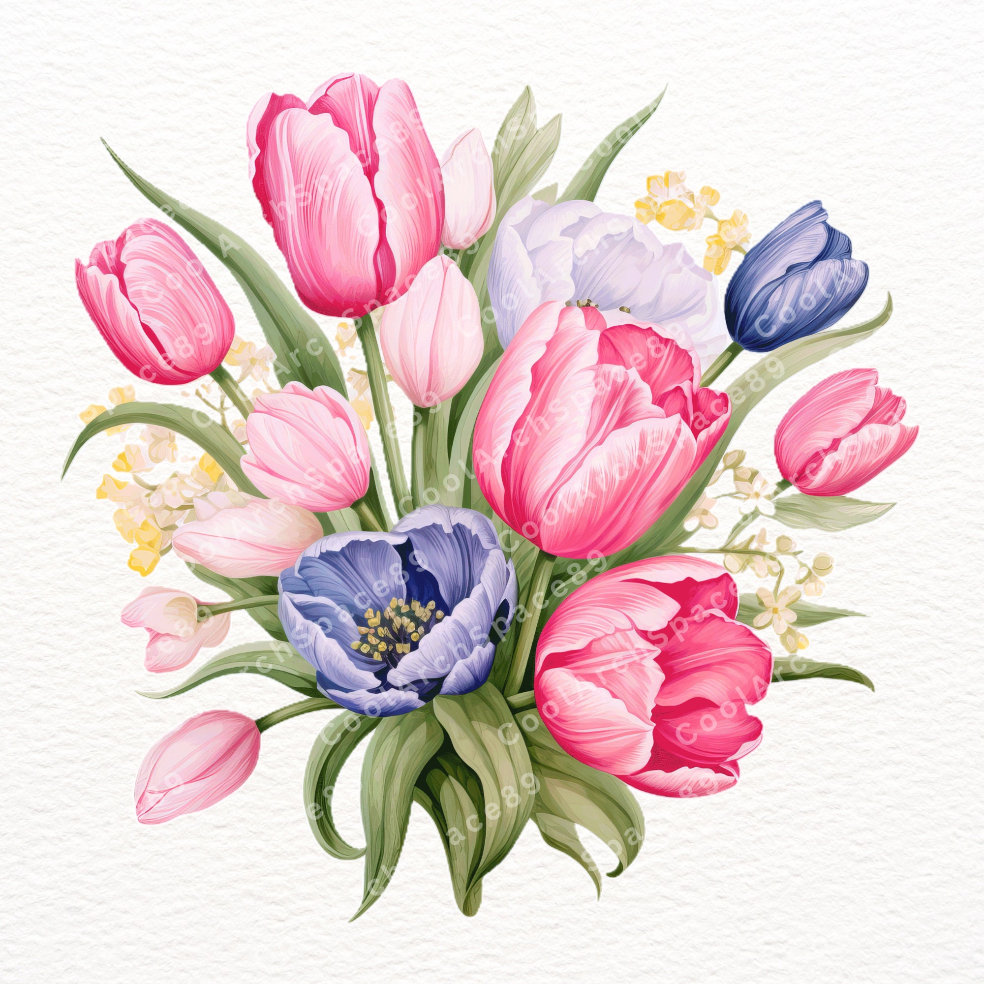 16 PNG Watercolor Tulips Clip Art tulips Pink White Blue - Etsy
