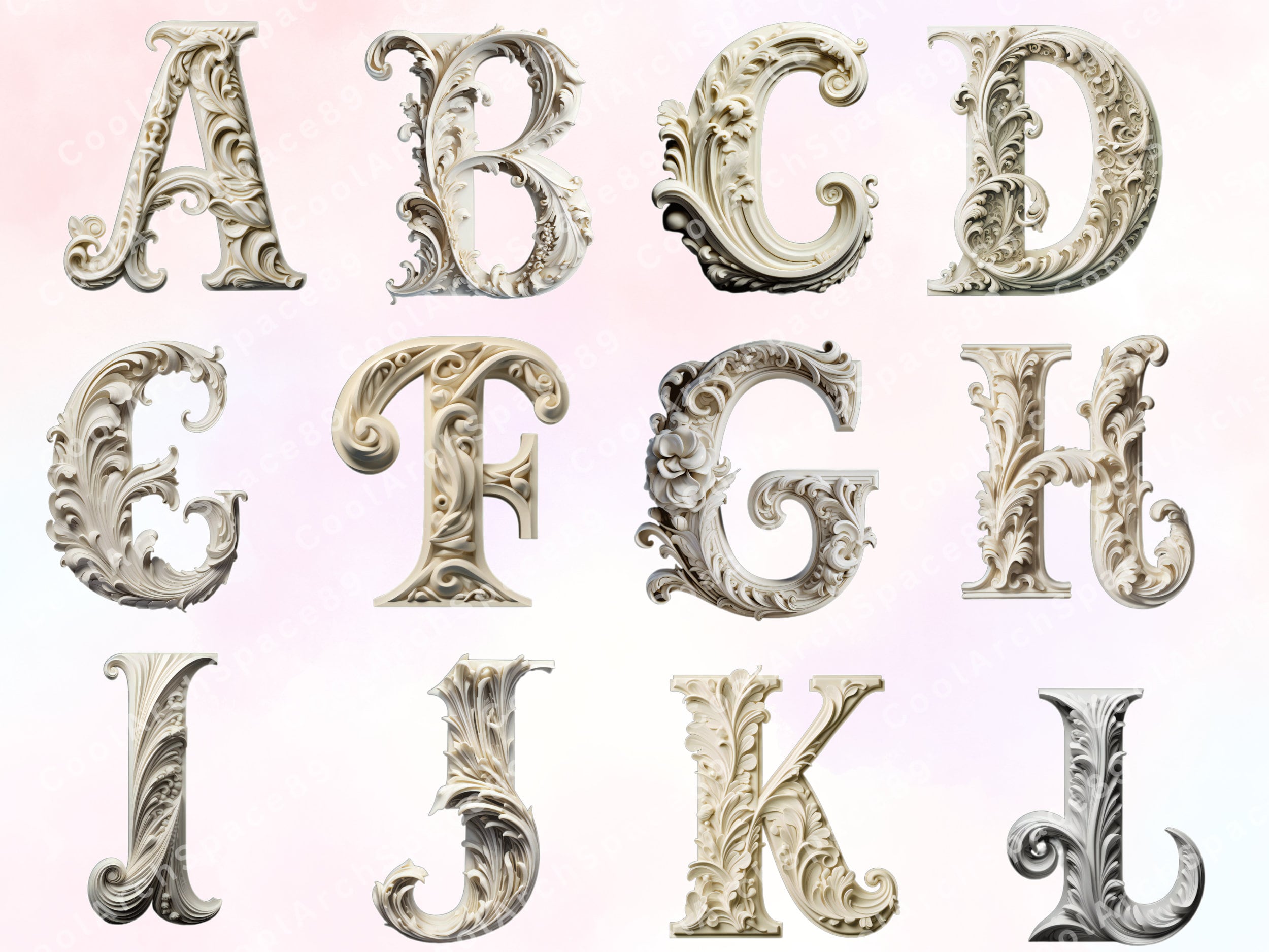 Typogrphy Sculpture Letter 3D Old English Alphabet Clipart A Z ...