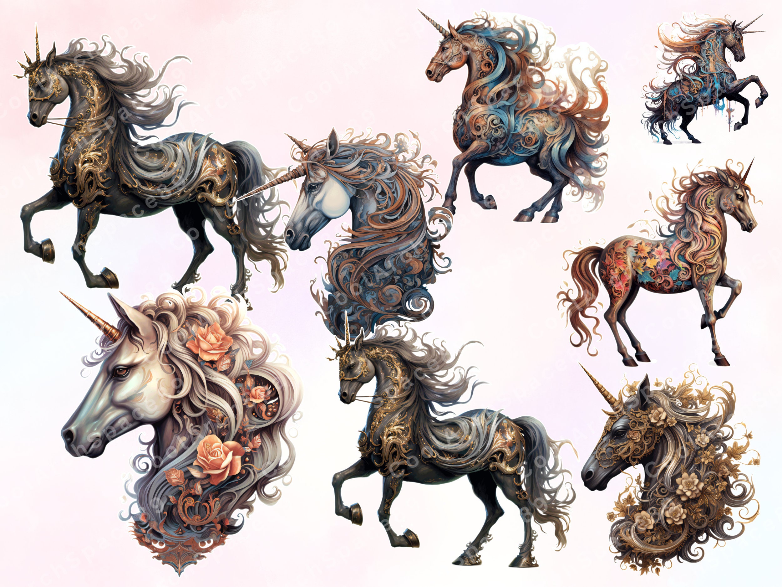 27 Fantasy Carousel Horse Clipart Digital Downloads Fantasy - Etsy
