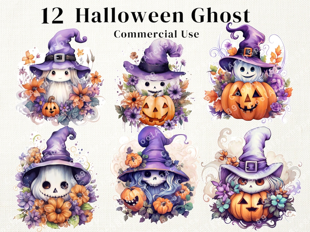 12 Halloween Ghost Clipart, Ghost Clipart, Pumpkin Clipart, Commercial ...