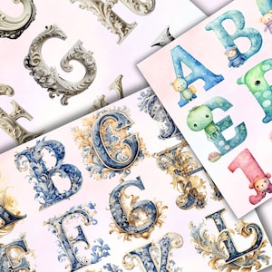 Watercolor Ocean Alphabet Clipart: Floral Underwater Letters (digital ...