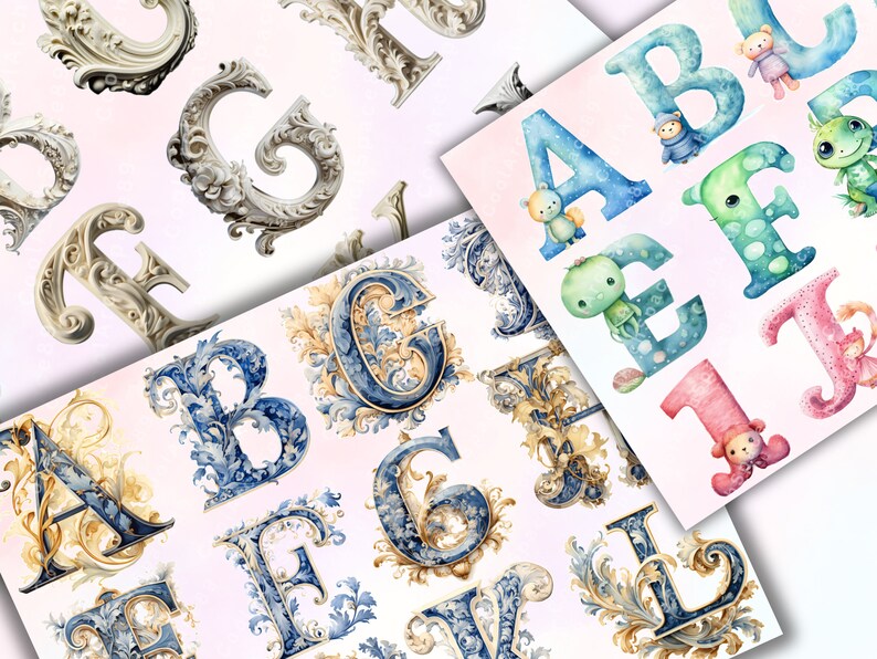 Watercolor Ocean Alphabet Clipart: Floral Underwater Letters (digital ...