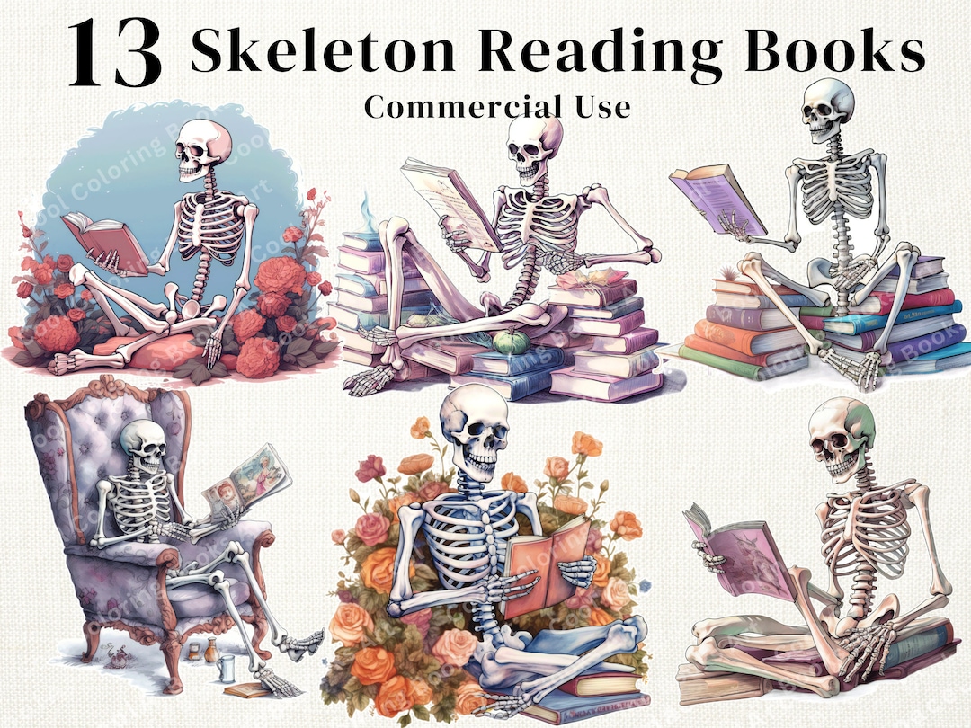 13 Skeleton Reading Books PNG Bundle , Skeleton Book Lover Sublimation ...