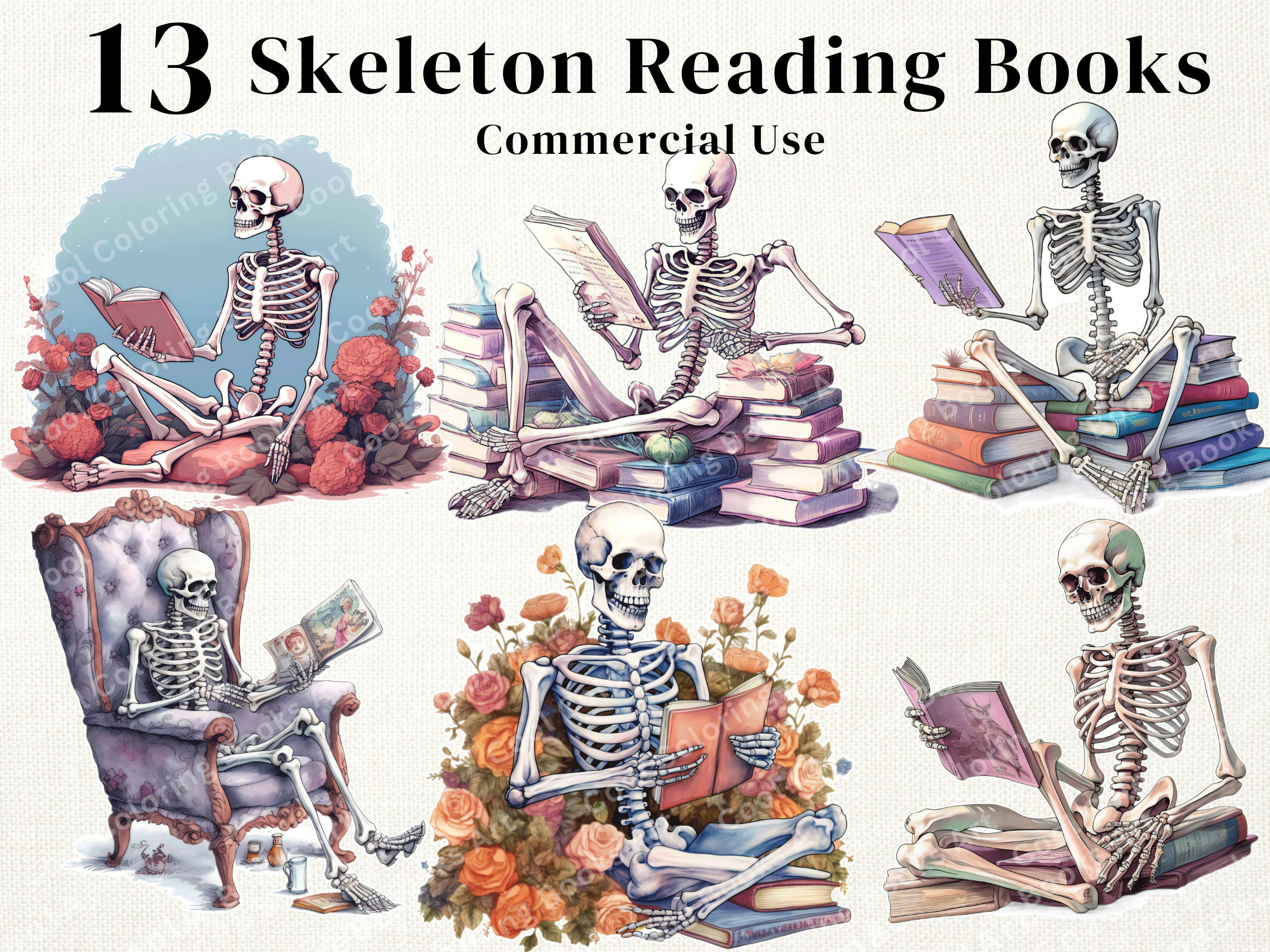 13 Skeleton Reading Books PNG Bundle , Skeleton Book Lover Sublimation ...