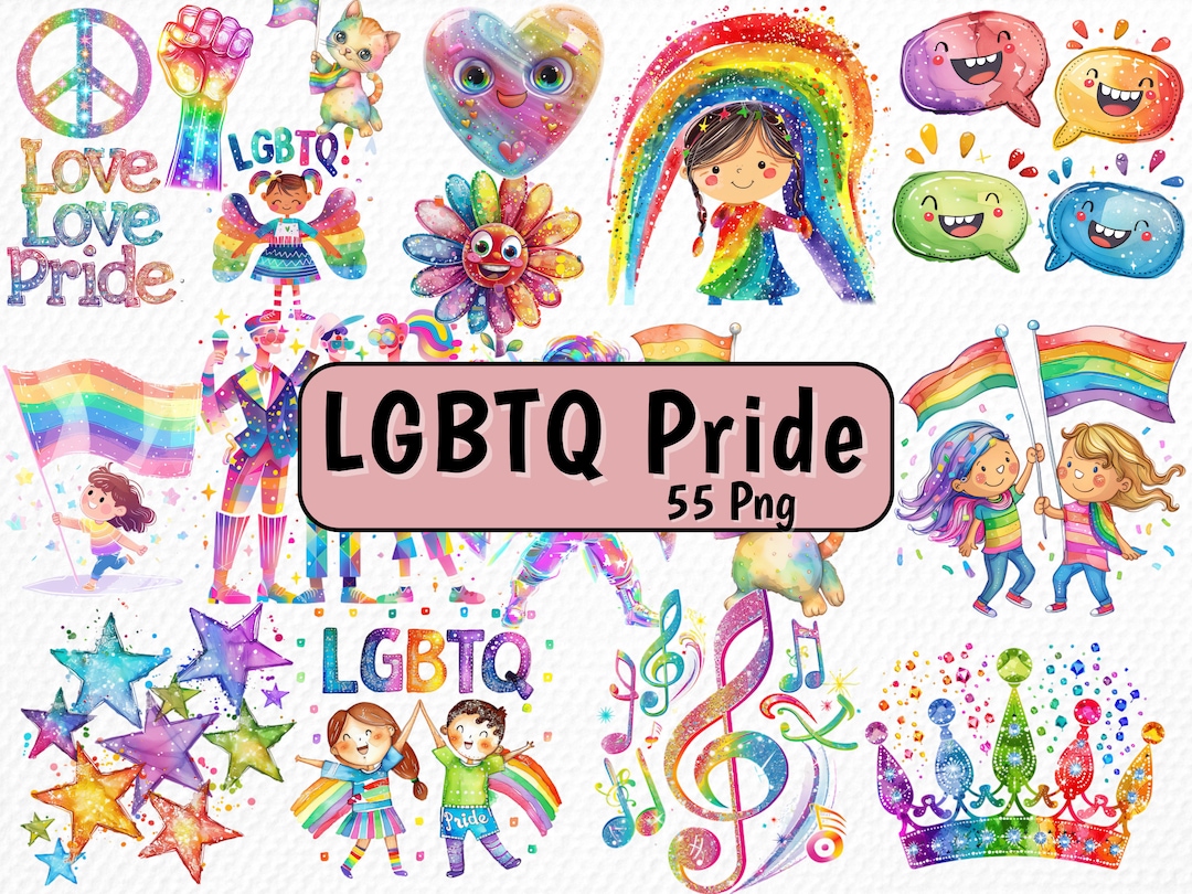 55 PNG Watercolour LGBTQ Pride Clipart Bundle, LGBT Pride Month Files ...