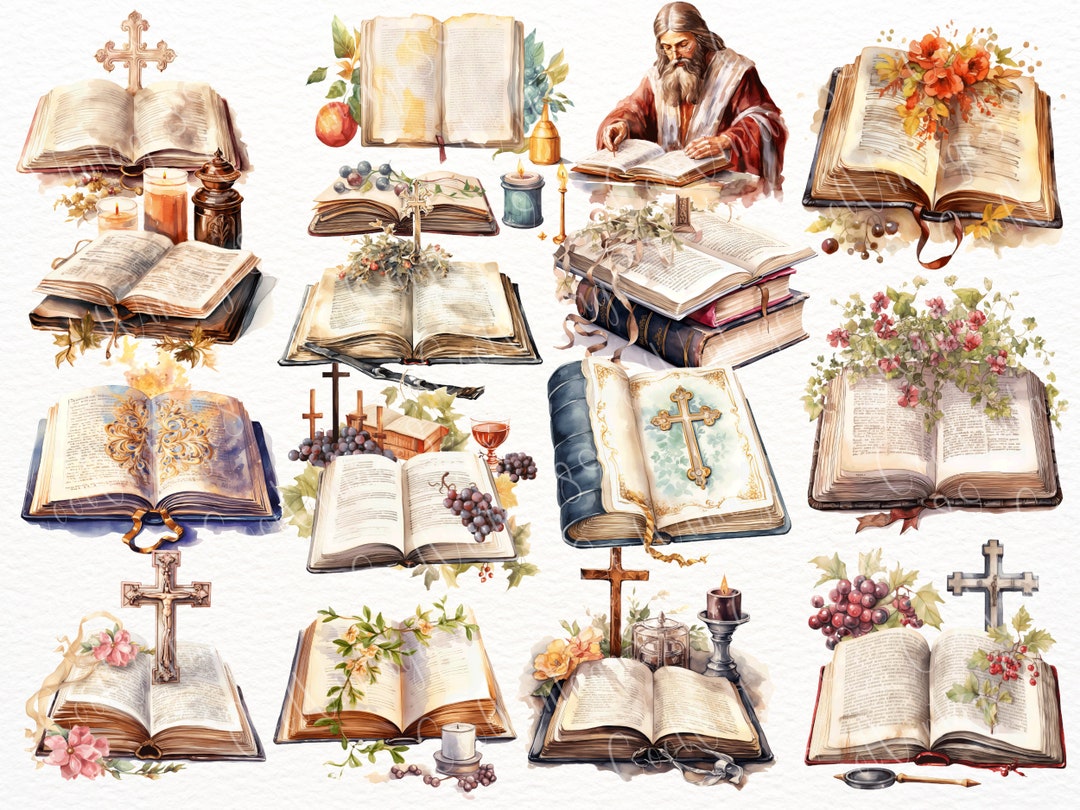 Catholic Holy Bible Watercolor Clipart, Religious PNG Prints (digital ...