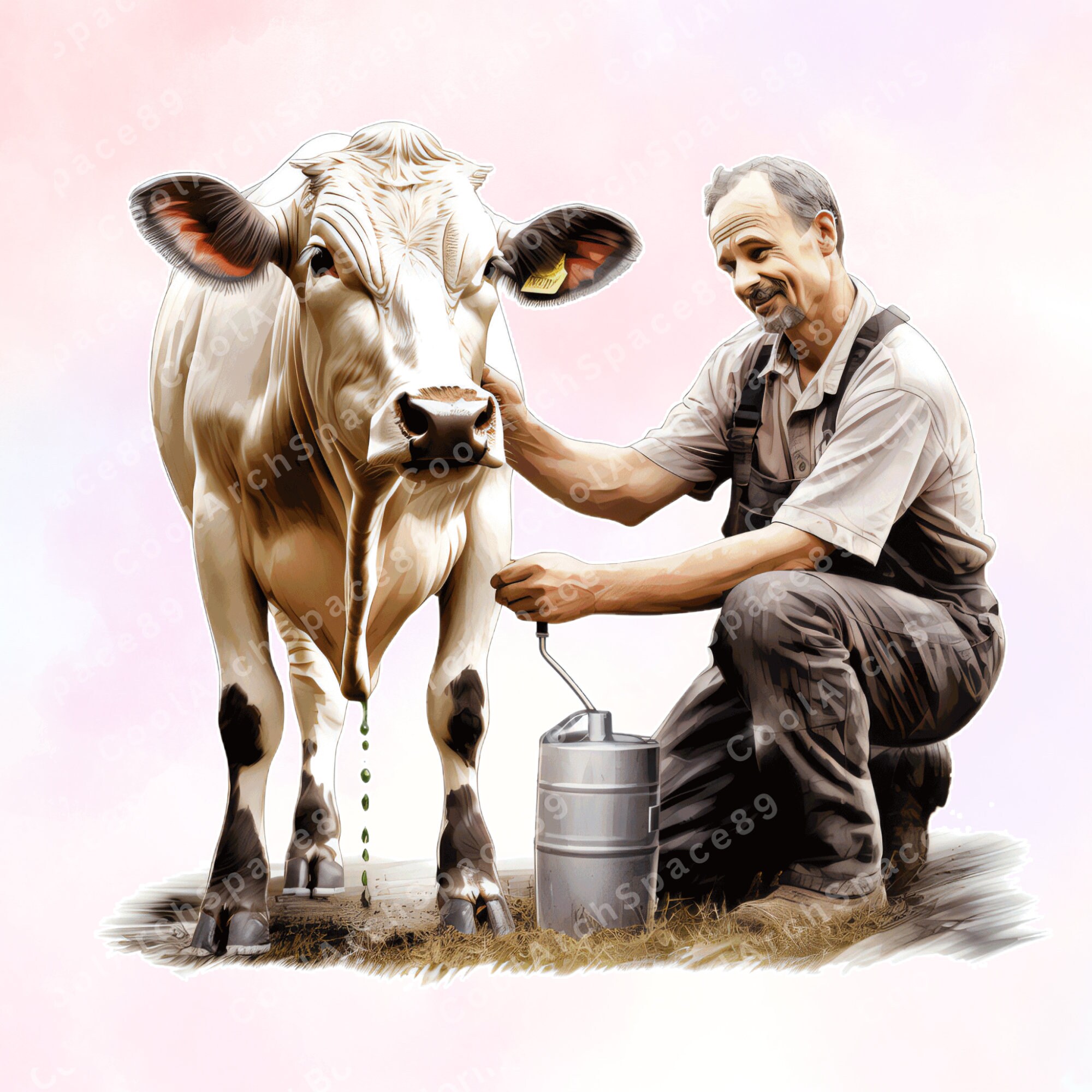 Dairy Farm Watercolor Clipart: Milk, Cheese, Cows (PNG Digital Download ...