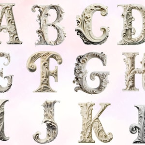 Victorian Watercolor Alphabet: Rococo Letter PNG Clipart (digital ...