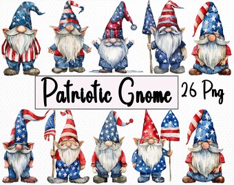 Patriotic Gnome Clipart PNG Bundle 15 American Pride PNG, 4th of July ...