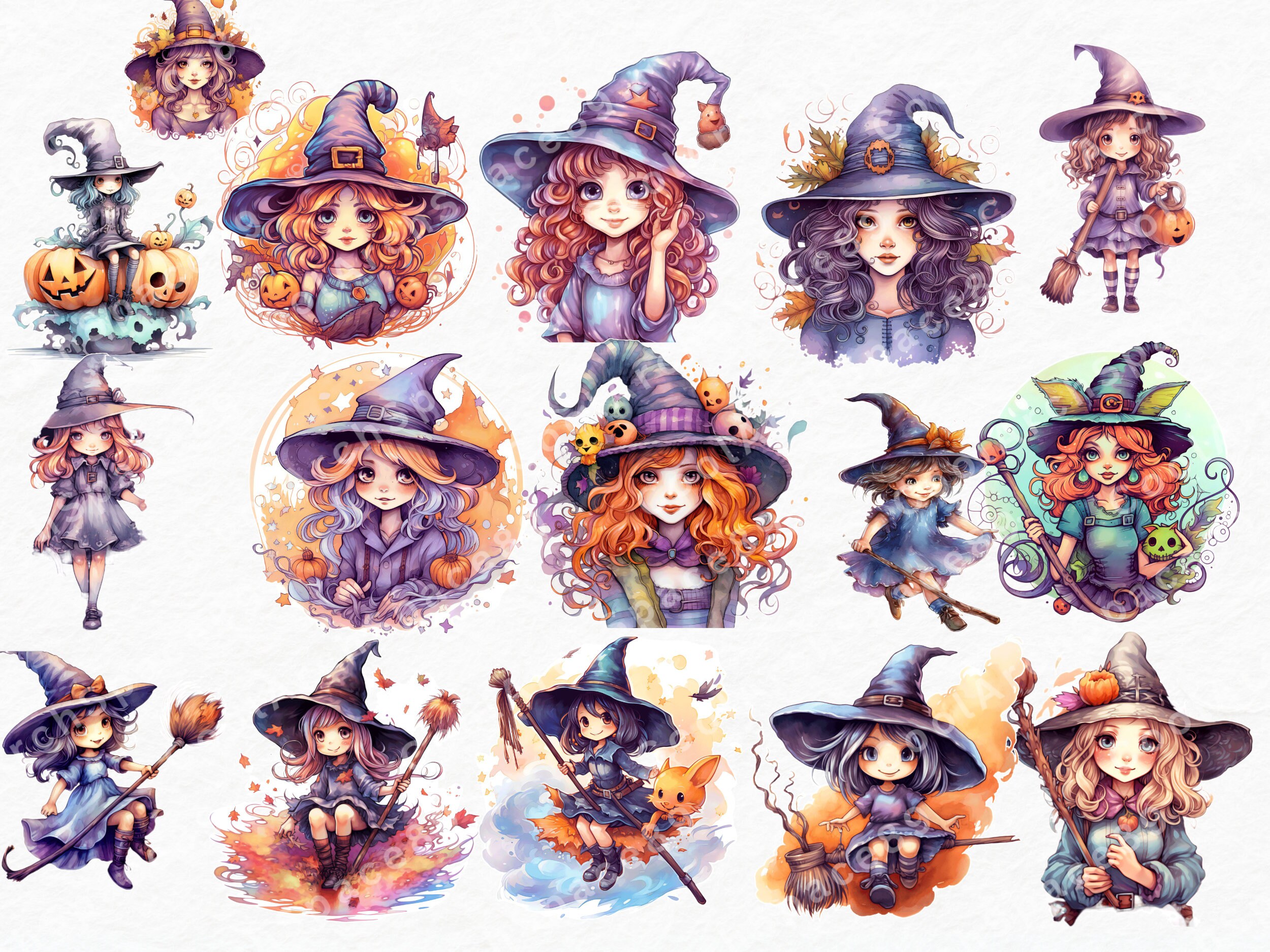 60 Witches Watercolor Clipart Bundle Fairytale Images - Etsy