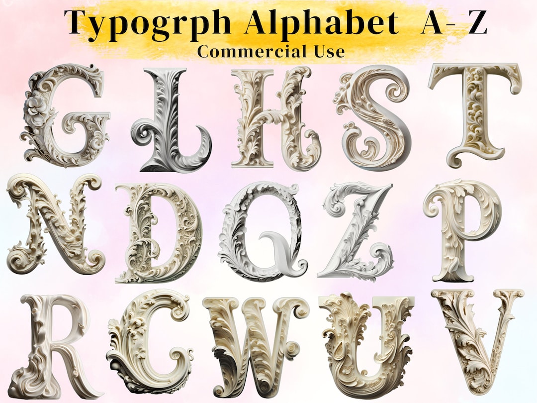 Typogrphy Sculpture Letter 3D Old English Alphabet Clipart A- Z ...
