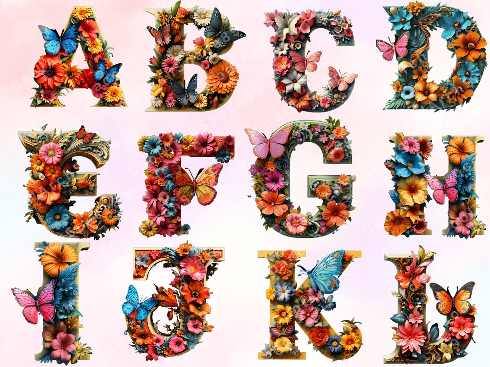 26 Png 3D Floral Alphabets Letters Clipart PNG Bundle Floral Letters ...