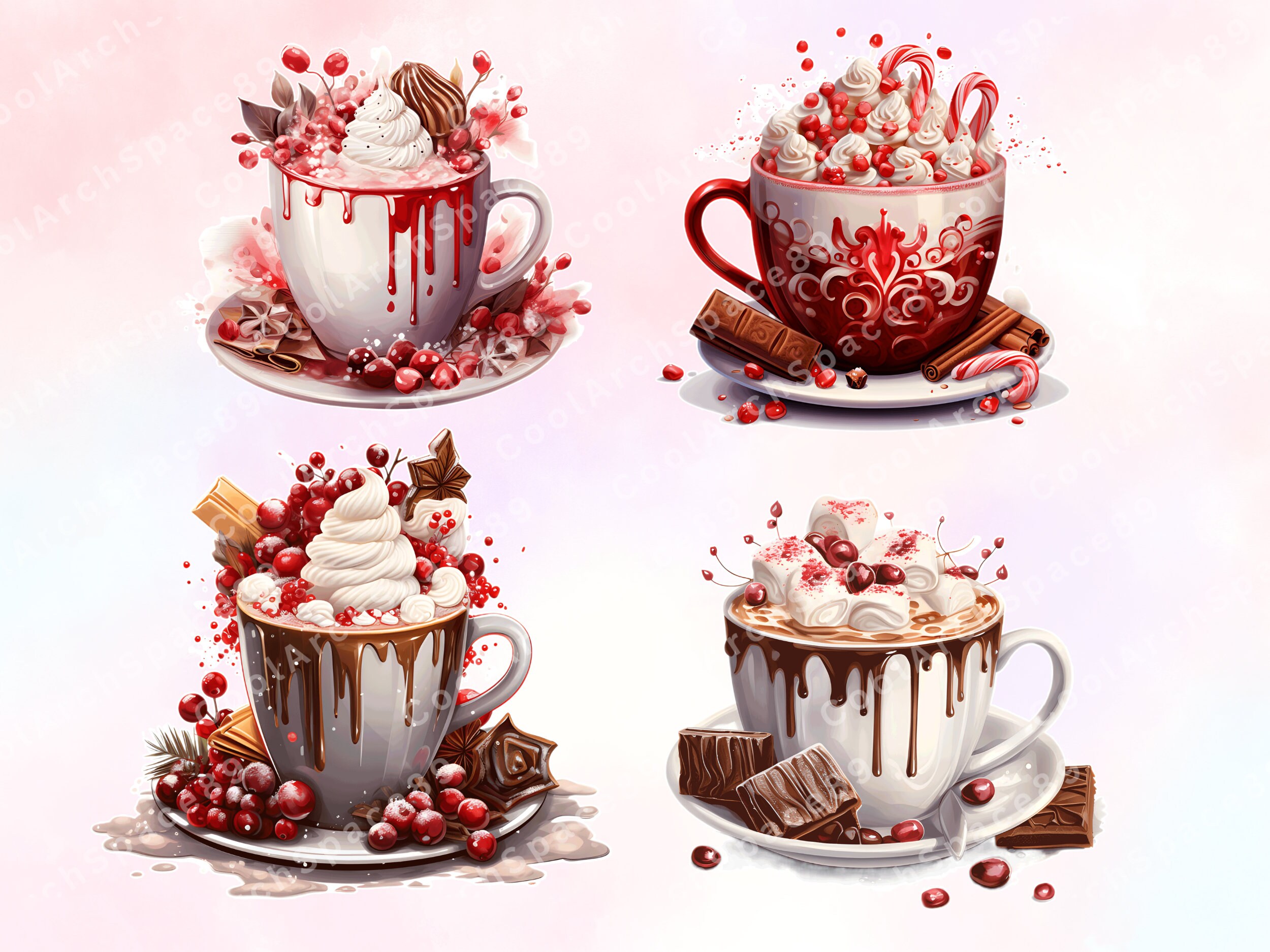 27 Hot Chocolate Clipart Bundle , Watercolor Hot Cocoa PNG, Christmas ...