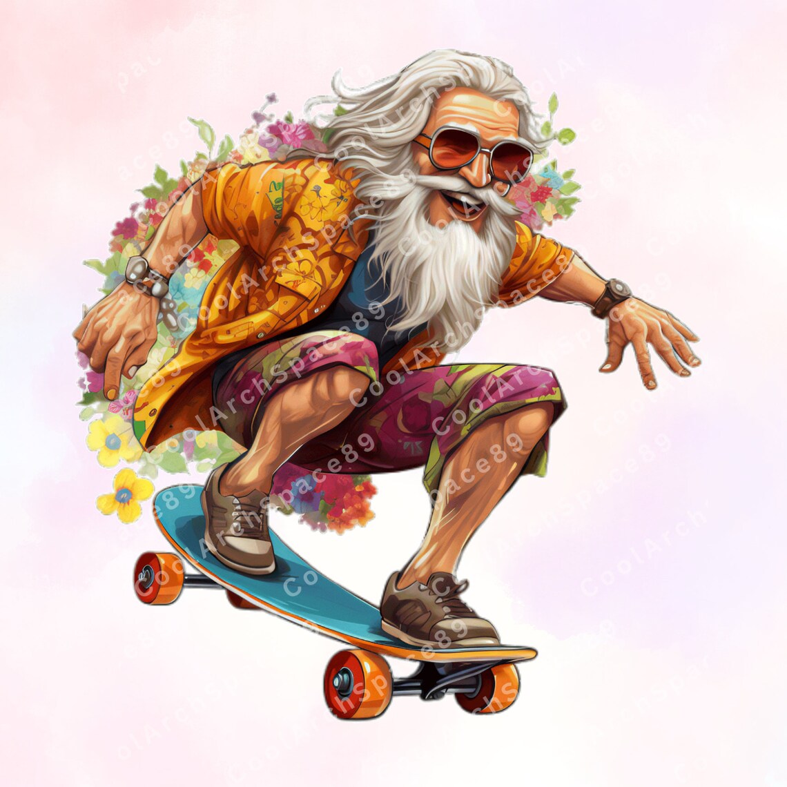 38 Hippie Grandpa Clipart PNG Bundle: Watercolor Art (instant Download ...